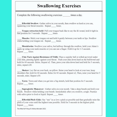 Swallowing Exercises Medical SLP PDF Dysphagia Treatment | Etsy