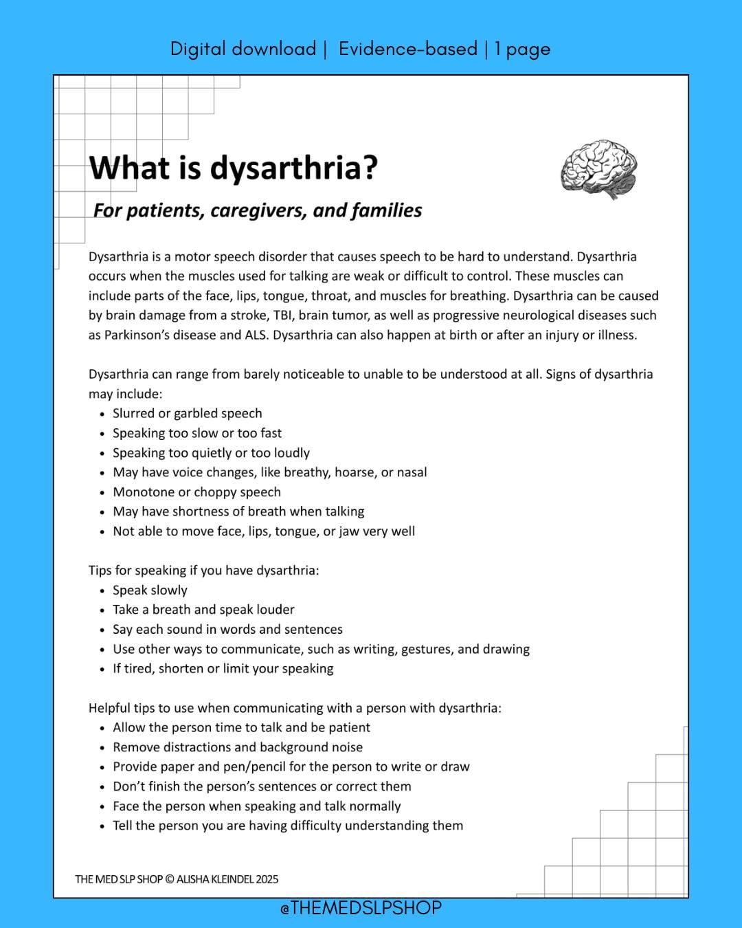 Dysarthria Handout, Medical SLP, Speech Treatment, Worksheets ...