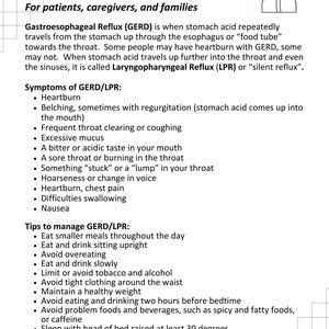 GERD/LPR Handout for Speech Therapy, Medical SLP (digital Download) - Etsy