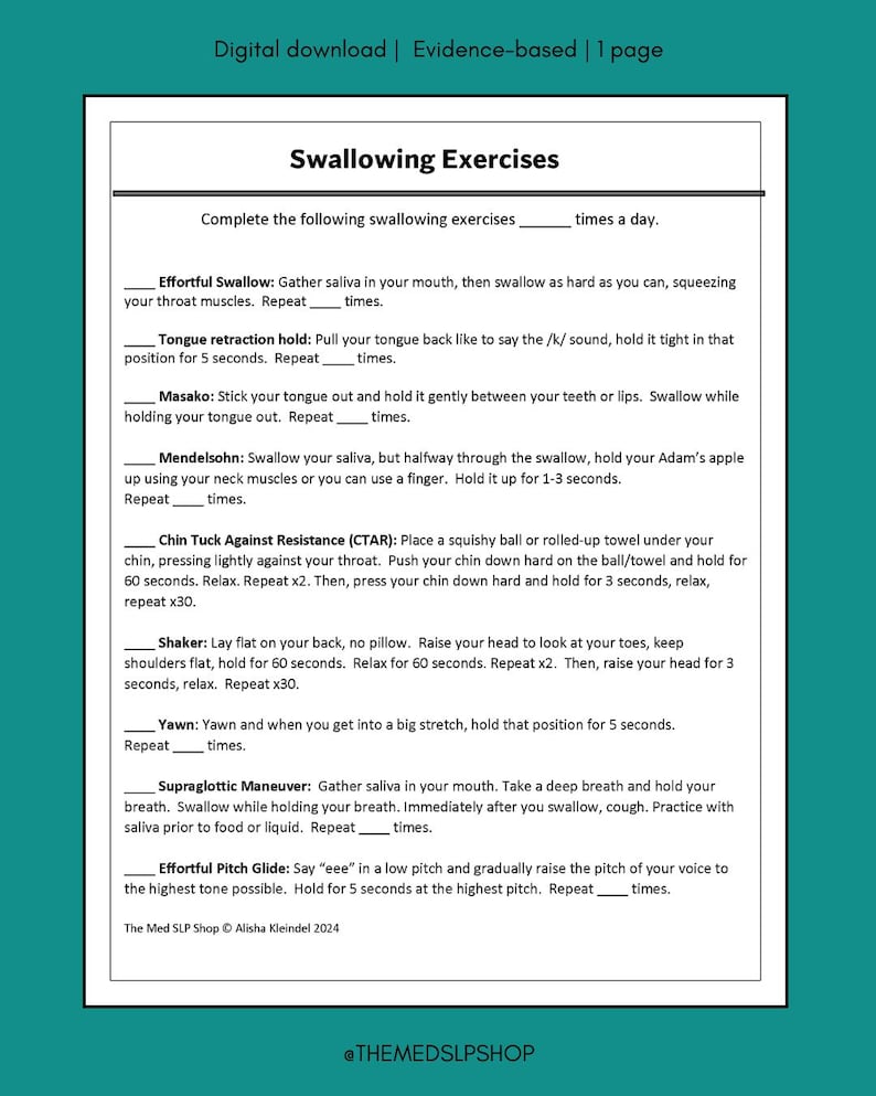Swallowing Exercises Handout, Dysphagia Treatment (PDF) - Etsy Canada