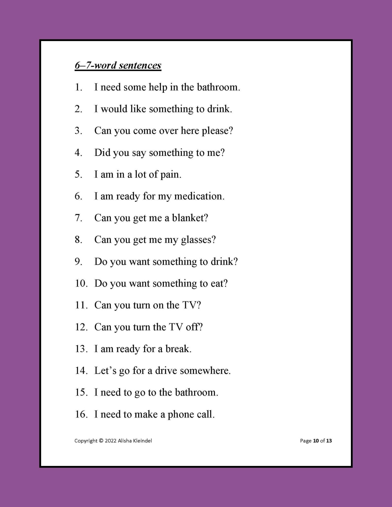 Medical SLP Functional Phrases Handout, Adult Speech Therapy (PDF) - Etsy