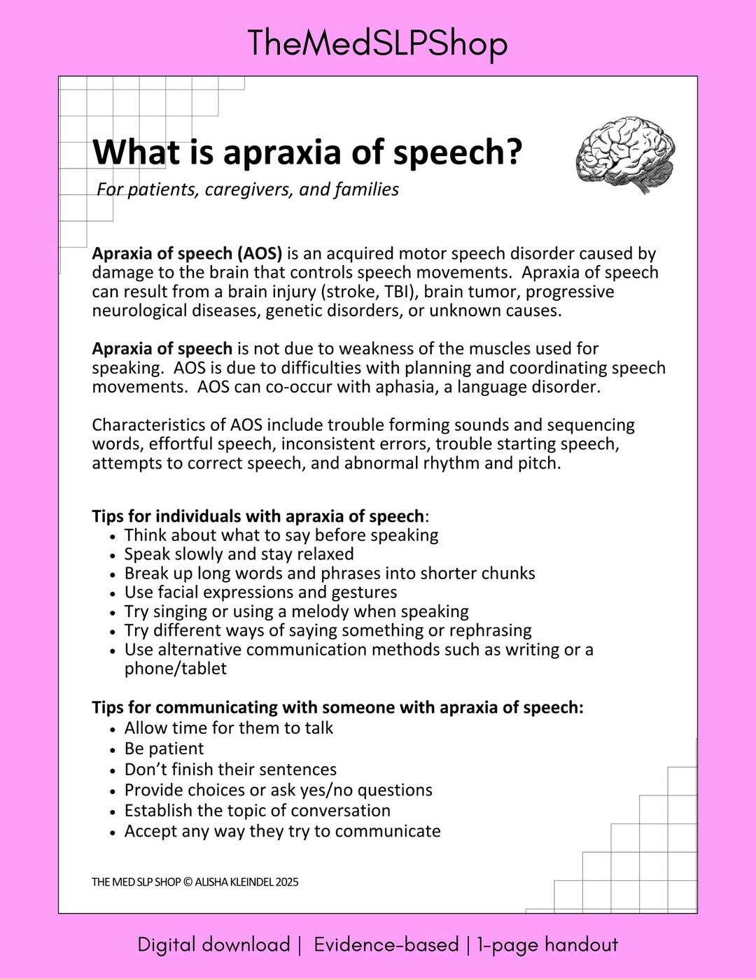 Apraxia of Speech Handout, SLP Therapy Resources (PDF) - Etsy