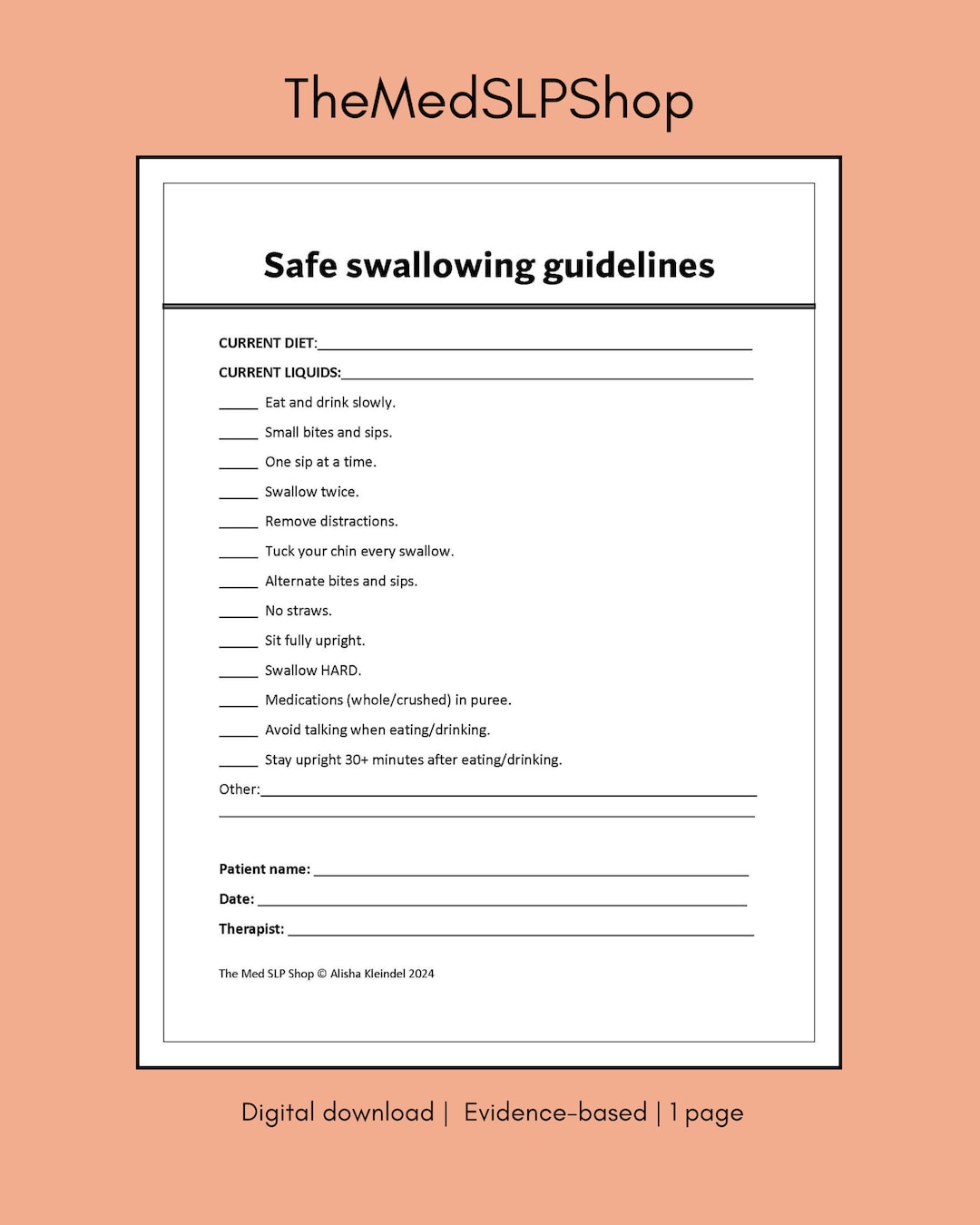 Safe Swallowing Guidelines Checklist, SLP Handout (PDF) - Etsy