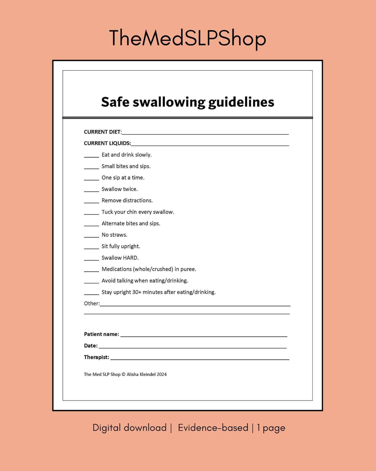 Safe Swallowing Guidelines Checklist, SLP Handout (PDF) - Etsy
