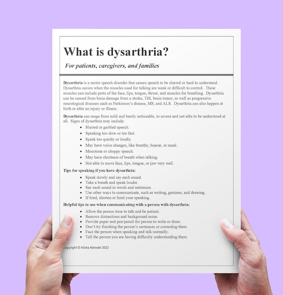 Dysarthria Handout Medical SLP Speech Treatment Worksheets - Etsy