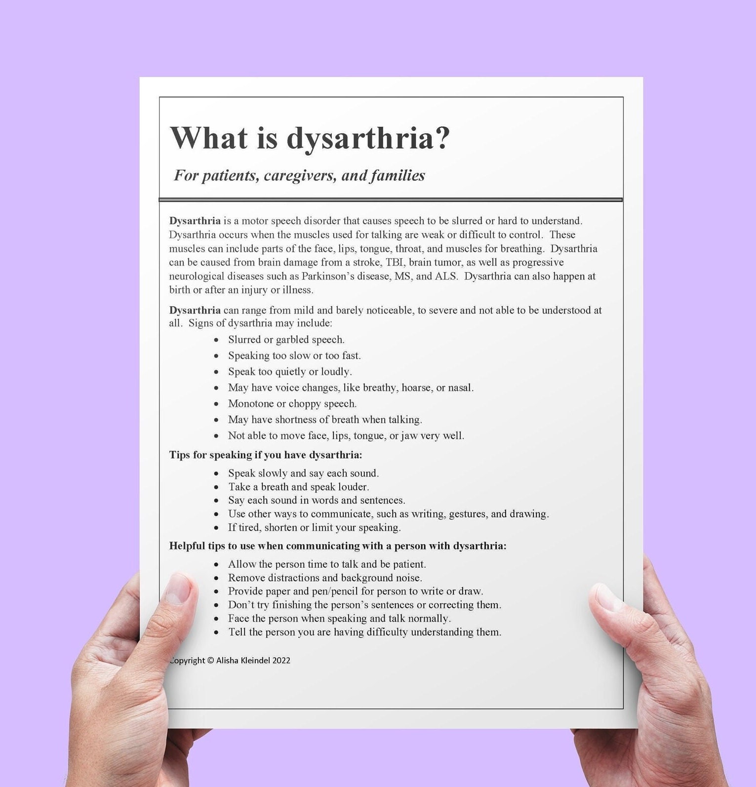 Dysarthria Handout, Medical SLP, Speech Treatment, Worksheets ...