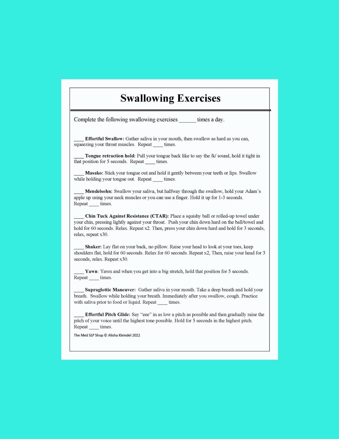 Swallowing Exercises Medical SLP PDF Dysphagia Treatment Etsy