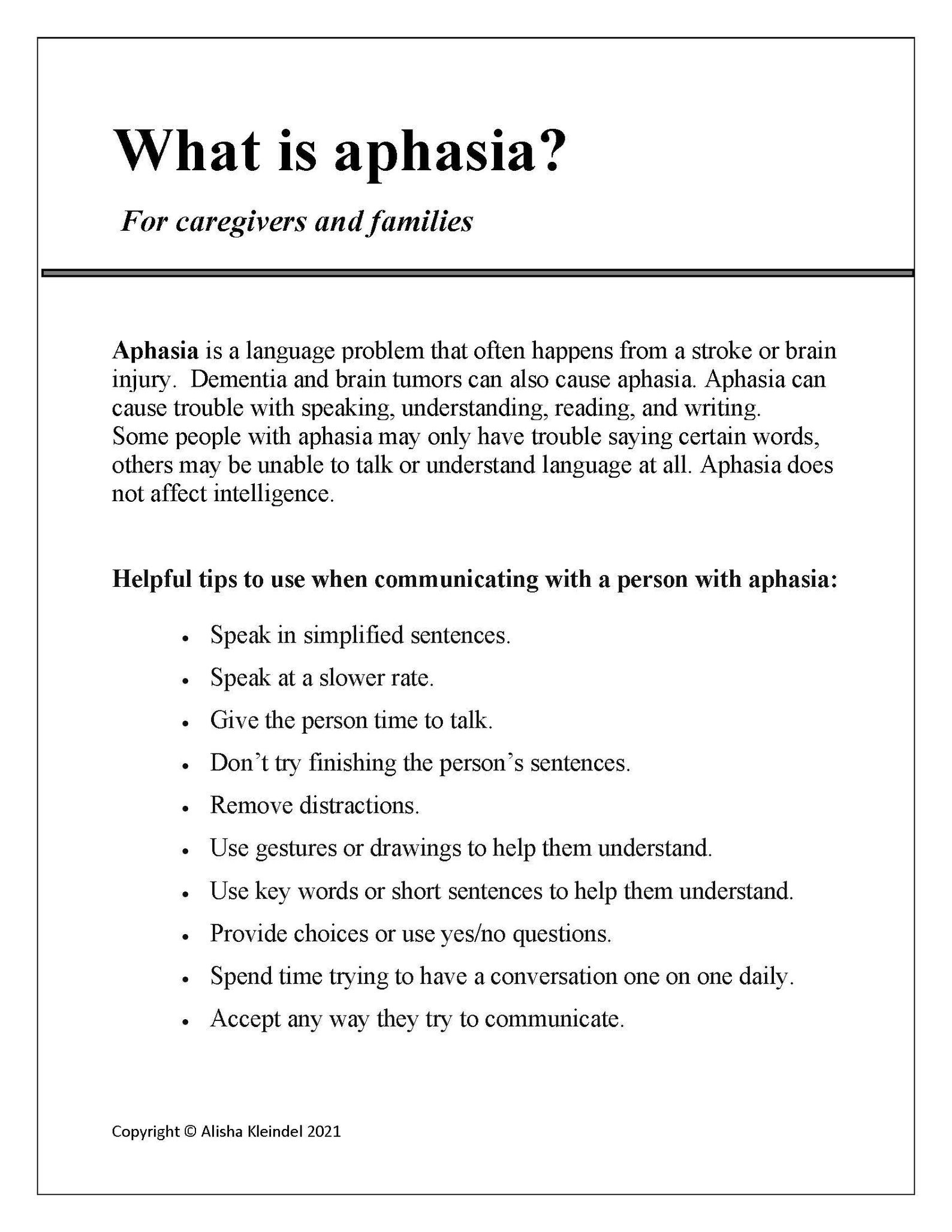 Aphasia Handout Medical SLP PDF Speech Treatment - Etsy