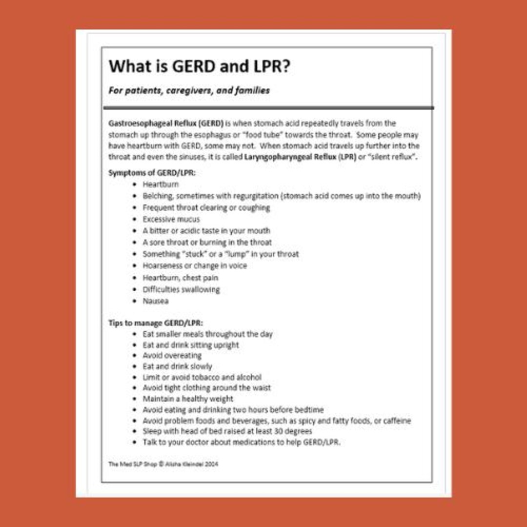 Handout for GERD/LPR, Medical SLP, Speech Treatment, Worksheets ...