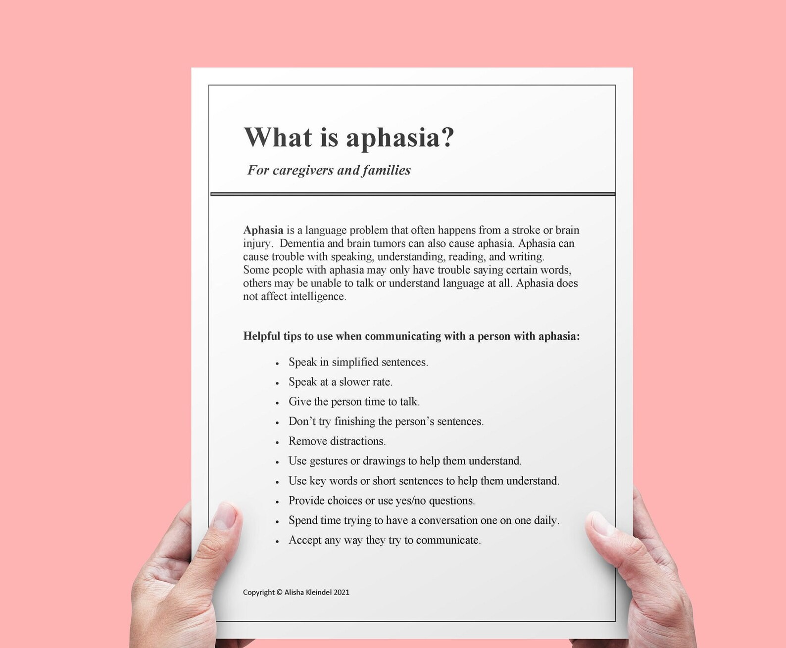Aphasia Handout Medical SLP PDF Speech Treatment | Etsy