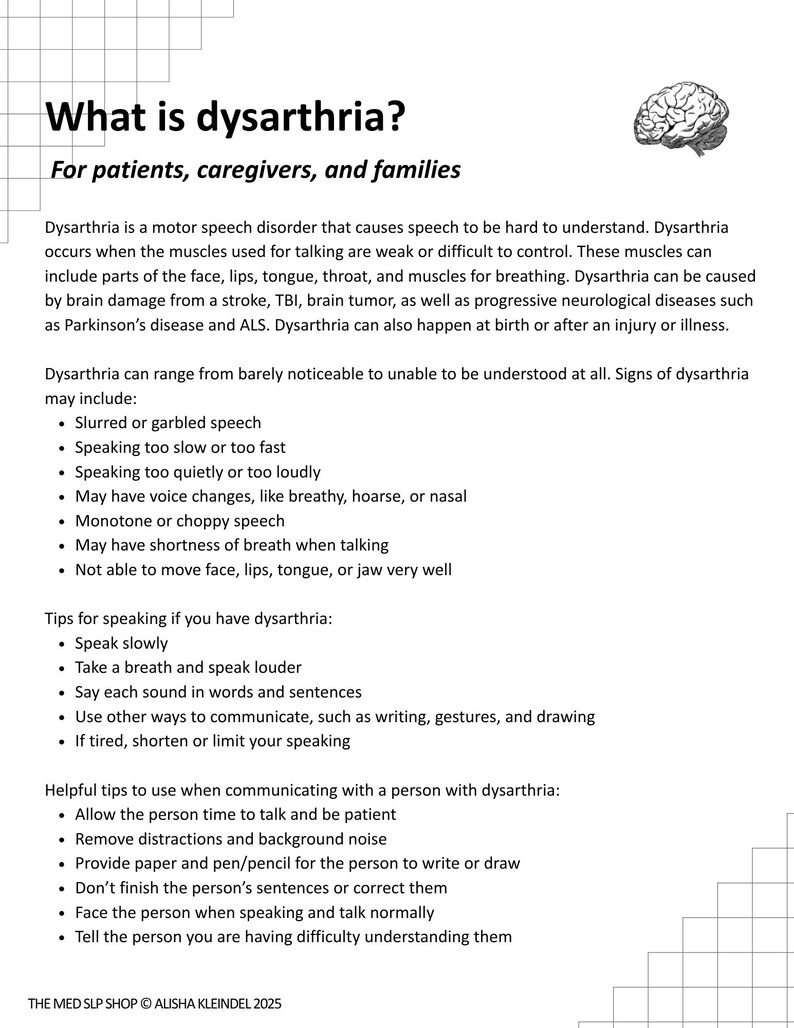 Dysarthria Handout, Medical SLP, Speech Treatment, Worksheets ...