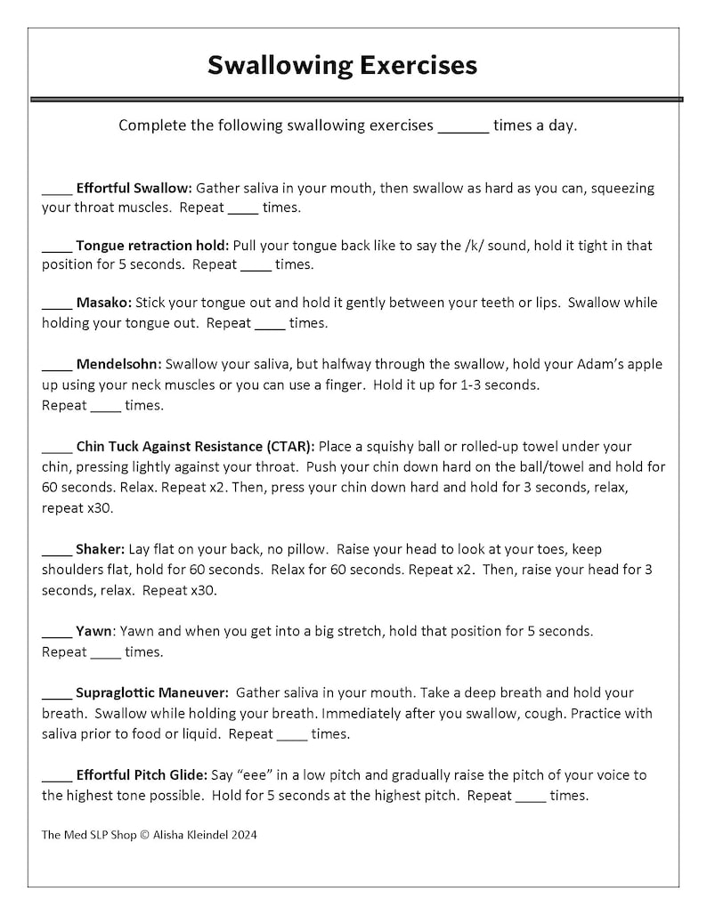 Swallowing Exercises Handout, Dysphagia Treatment (PDF) - Etsy