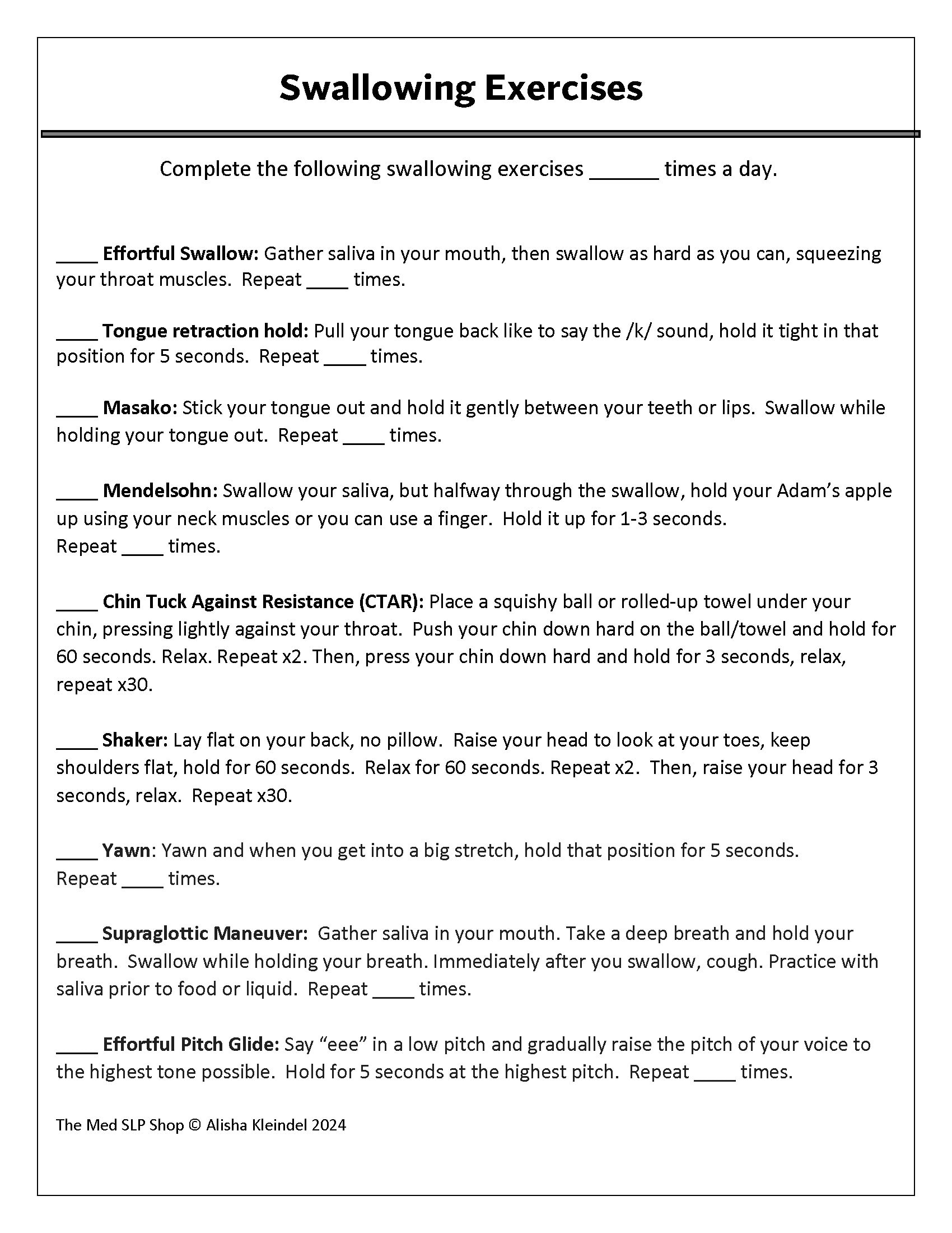 Swallowing Exercises, Medical SLP, PDF, Dysphagia Treatment, Speech ...