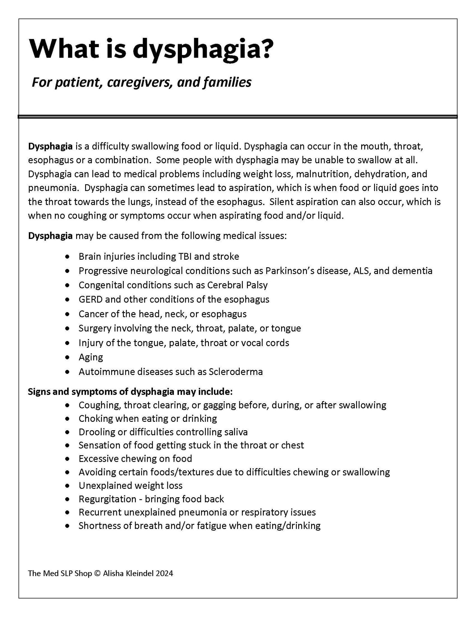 Dysphagia Handouts, Speech Therapy Resources (digital PDF) - Etsy