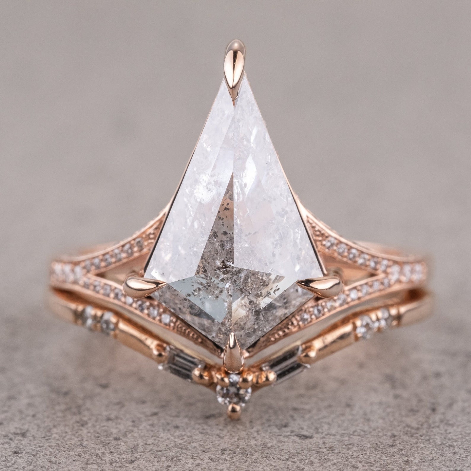 Kite Cut Salt and Pepper Engagement Diamond Rings Kite and Marquise ...