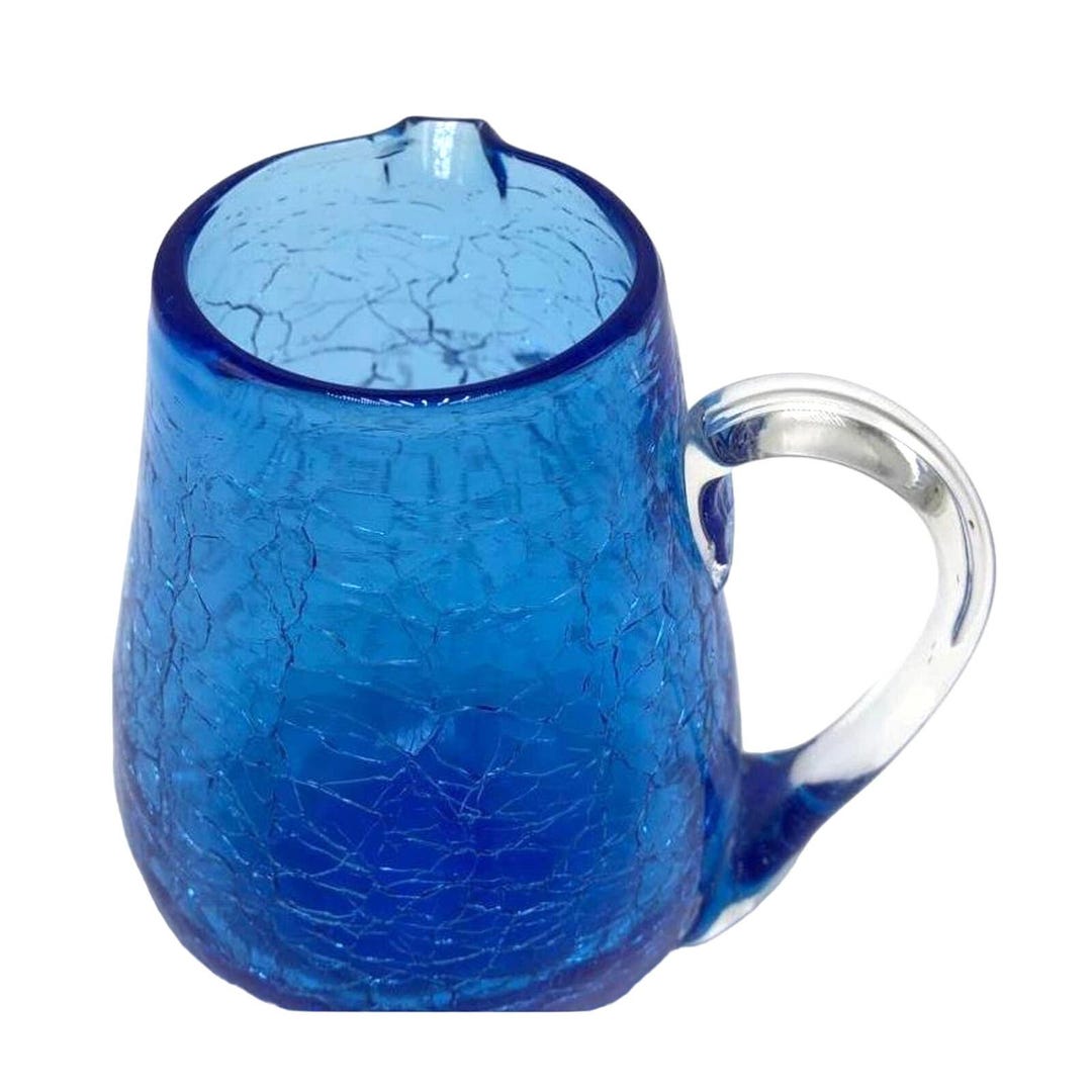 Electric Blue Crackle Glass Creamer Mini Pitcher 4" W/ Side Spout ...