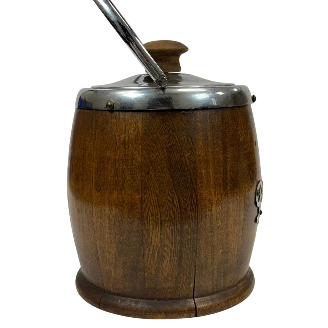 Vintage English Biscuit Barrel Oak Wood, Silverplate Trim, Porcelain ...