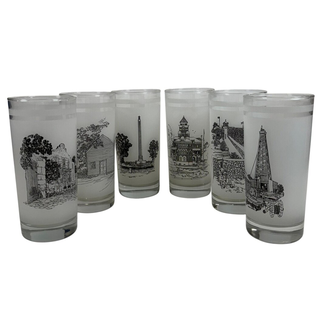 Texas Commemorative 150th Anniversary COMPLETE SET 6 Glasses 1986 ...