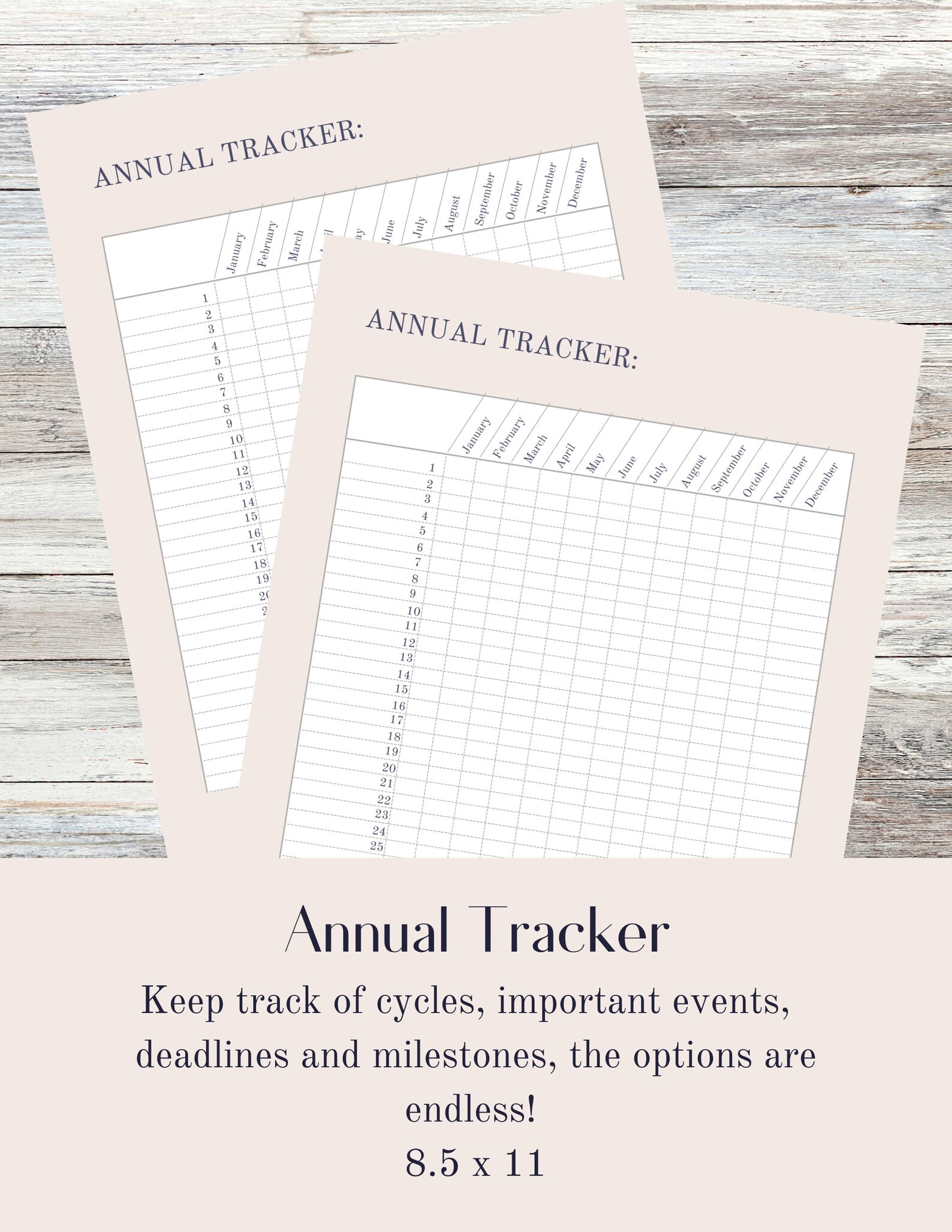 Annual Tracker Printable Cycle Tracker Year Tracker Homestead Tracker ...