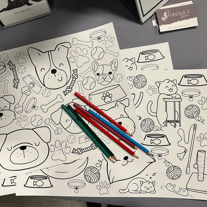 Coloring Placemat Printable, Dog and Cat Coloring Page - Etsy