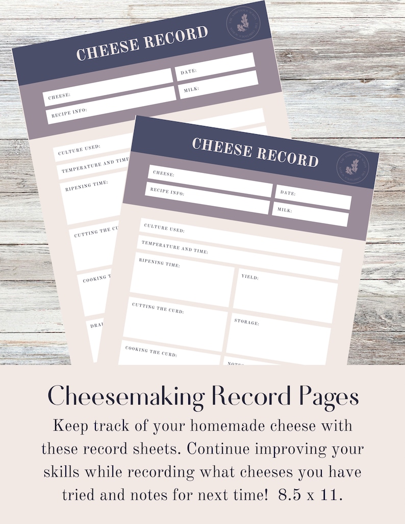Printable Cheesemaking Record Sheet | Cheesemaking Tracker | Homestead ...