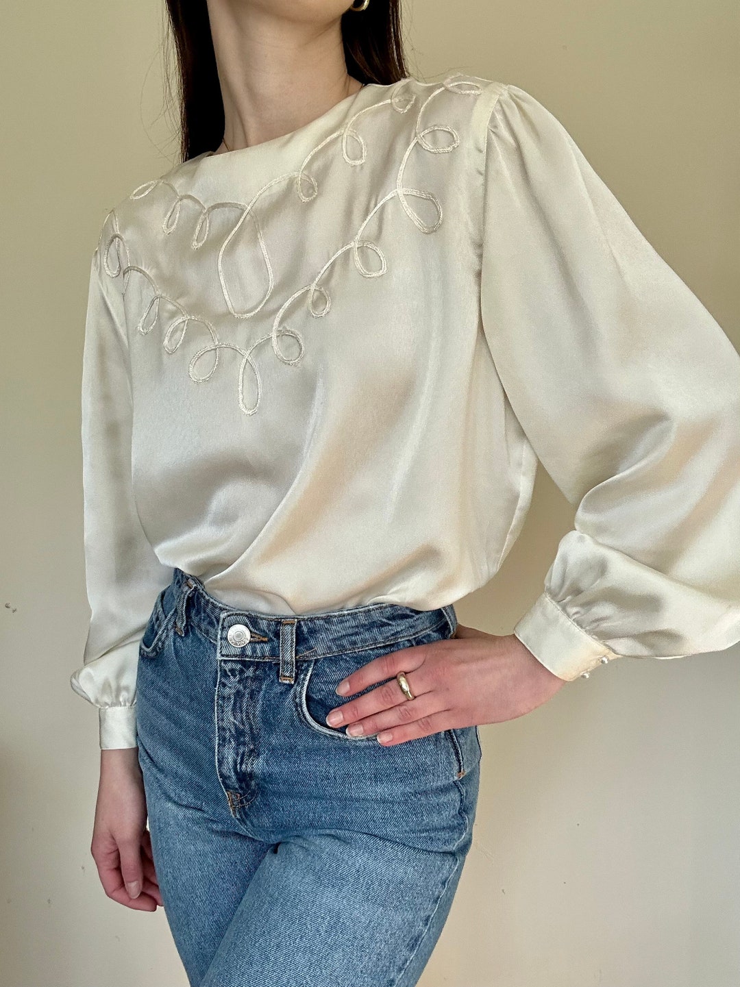 Ivory Satin Loop Detail Blouse - Etsy