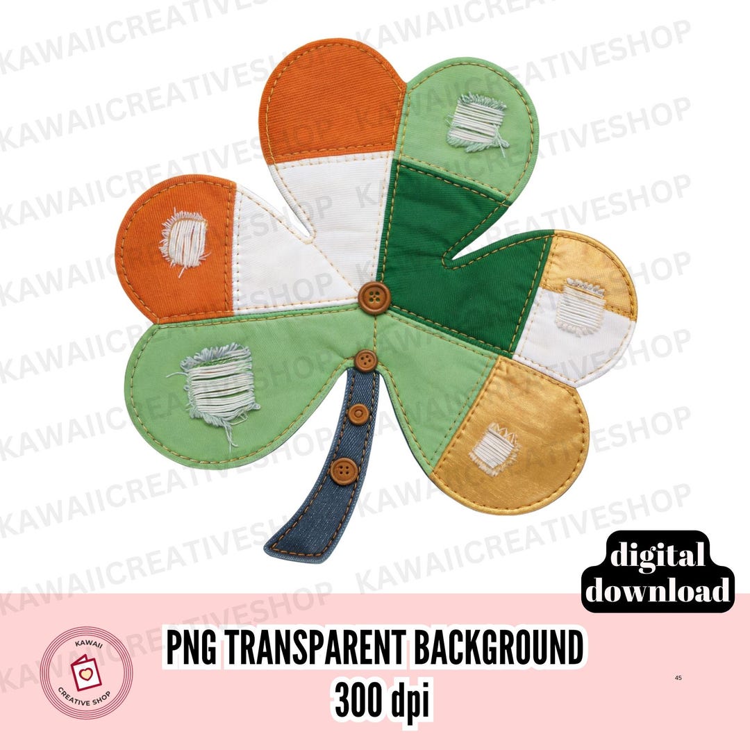 Patchwork Shamrock PNG St. Patrick’s Day Fabric Clover Clipart, Rustic ...