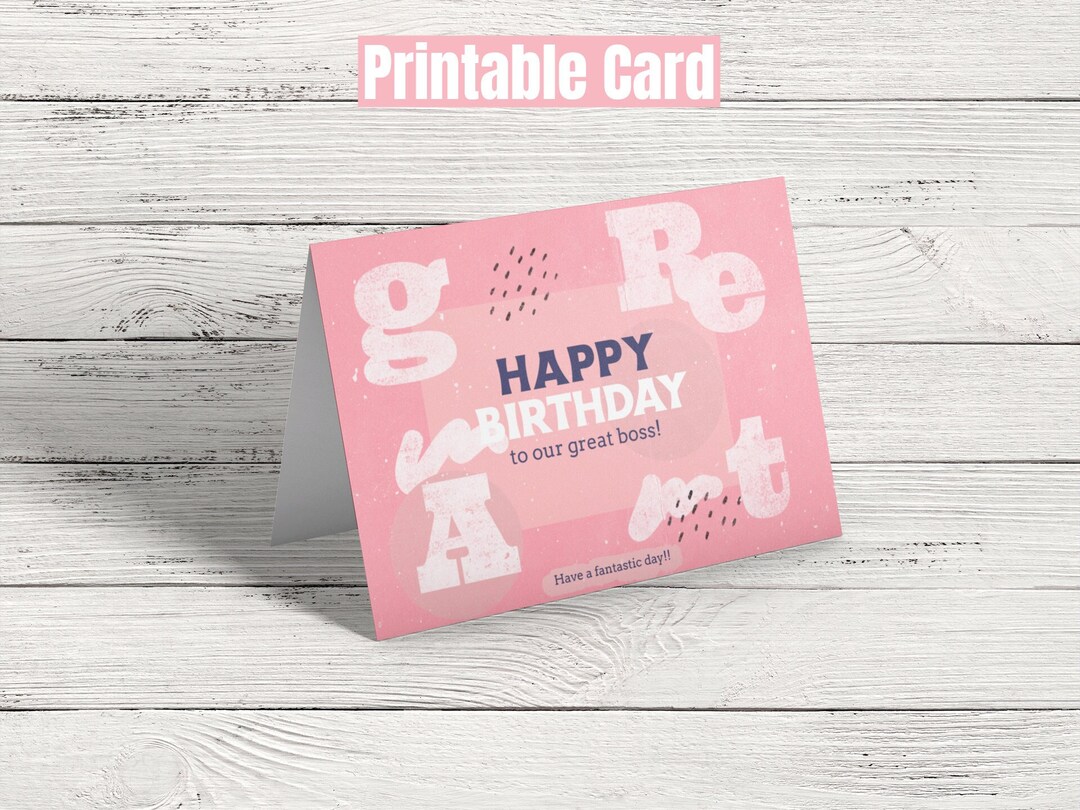 Pink Birthday Card for Female Boss 7 X 5 Inches Printable Greeting Card ...