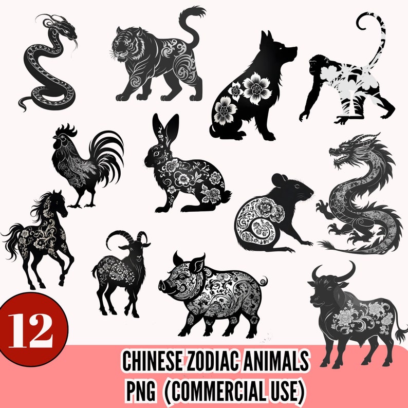 12 Horoscope Animal Graphics Chinese Zodiac Animals Clipart PNG Lunar ...