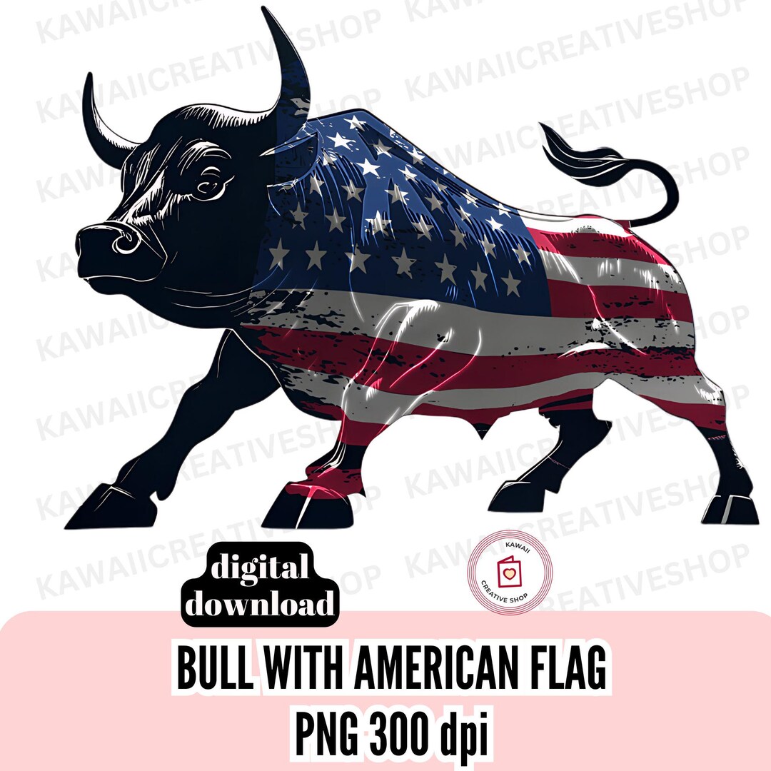 American Flag Bull Illustration Patriotic Dynamic Bull PNG Art Digital ...