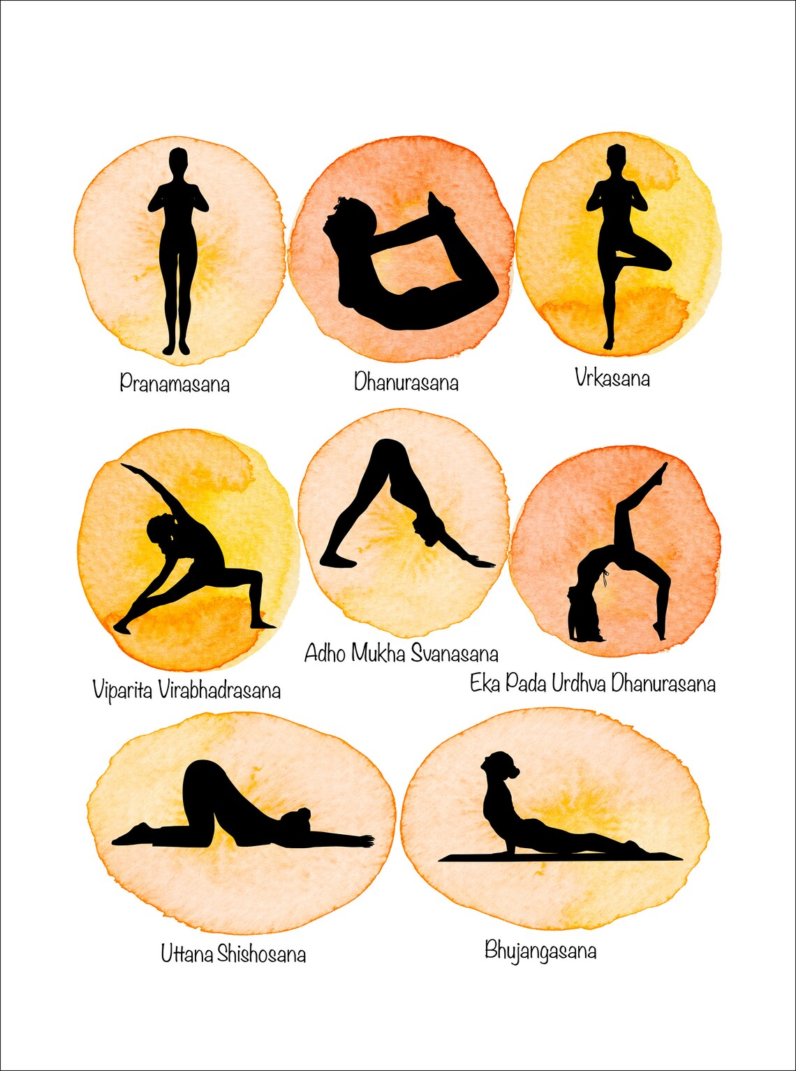 Printable Yoga Poster With Yoga Postures, Yoga Space Decor Wall Art ...