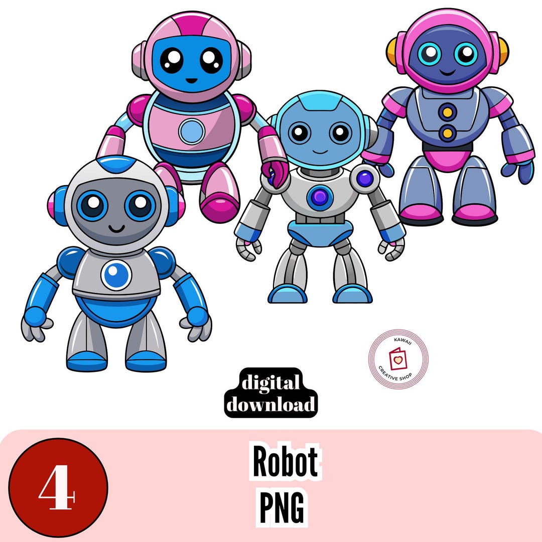 Robot PNG 4 Cartoon Digital Illustrations Friendly Robot Clipart Pack ...