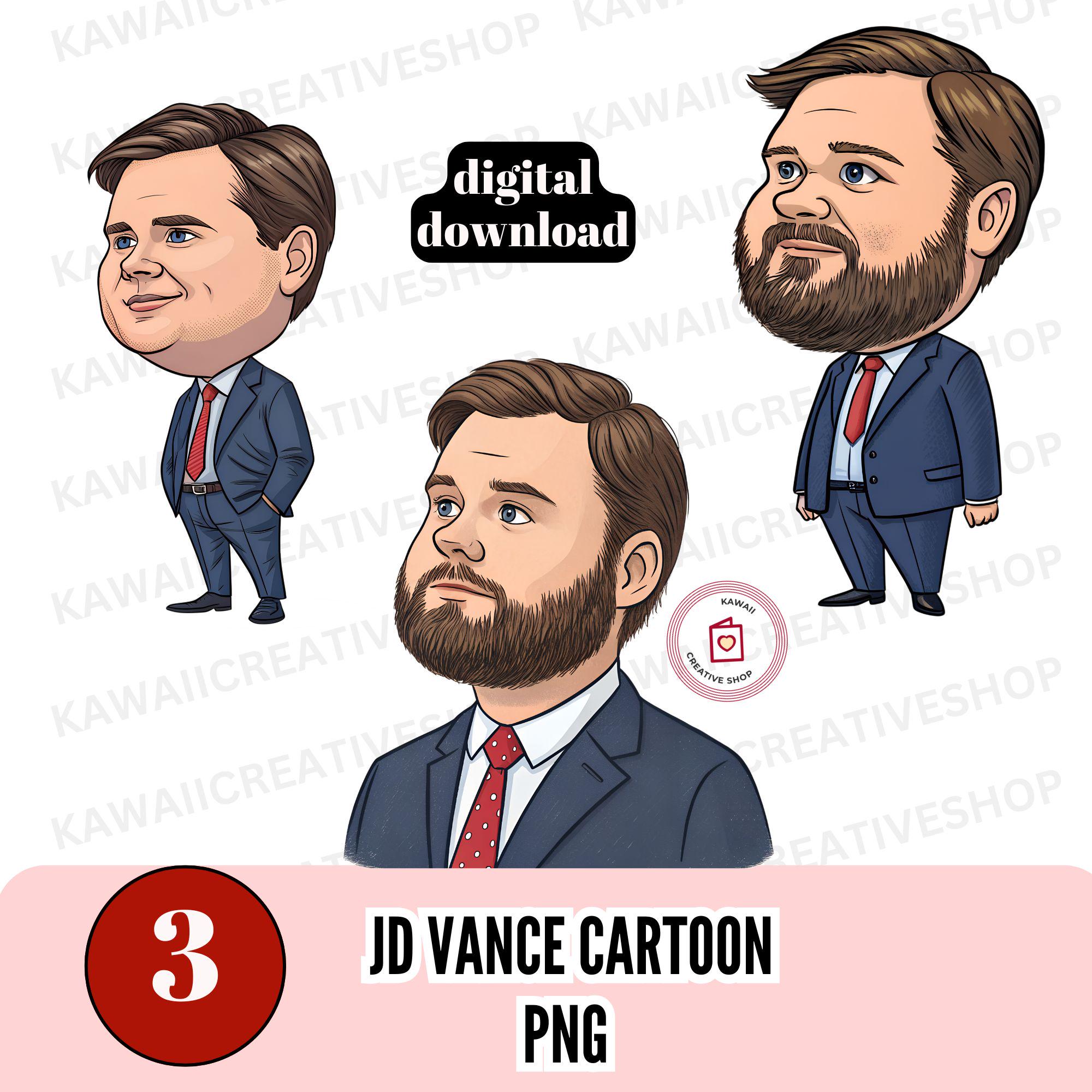 JD Vance Cartoon Illustration Set 3 PNG Digital Artworks in Humorous Caricature Style Instant ...
