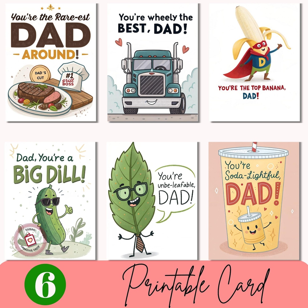 Funny Dad Pun Card Bundle – 5x7 Printable Cards for Father's Day Pack ...