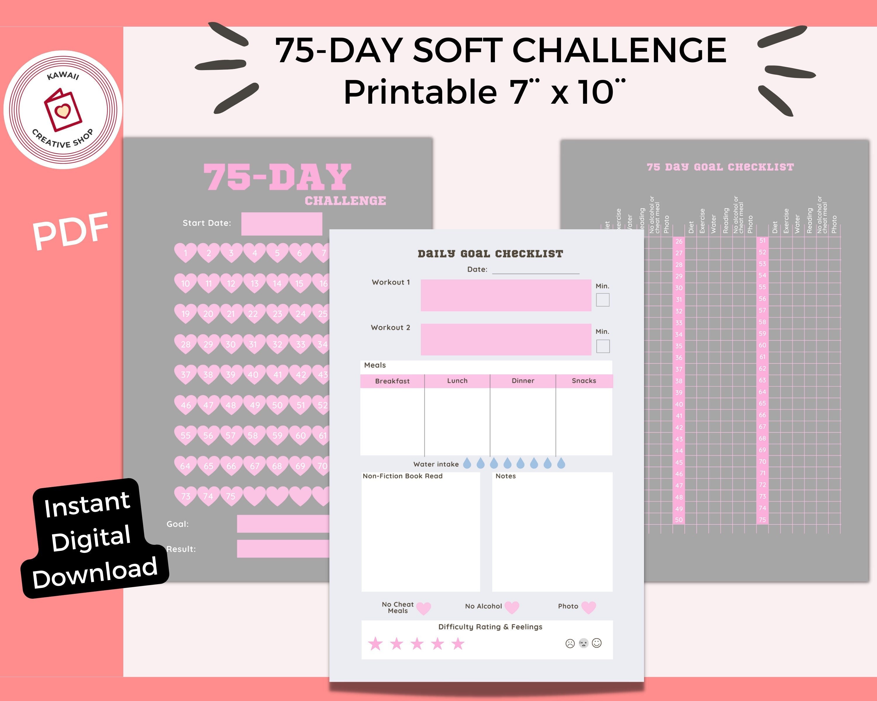 75-Day Soft Challenge Checklist Tracker Executive Size 7 x 10 - Etsy België