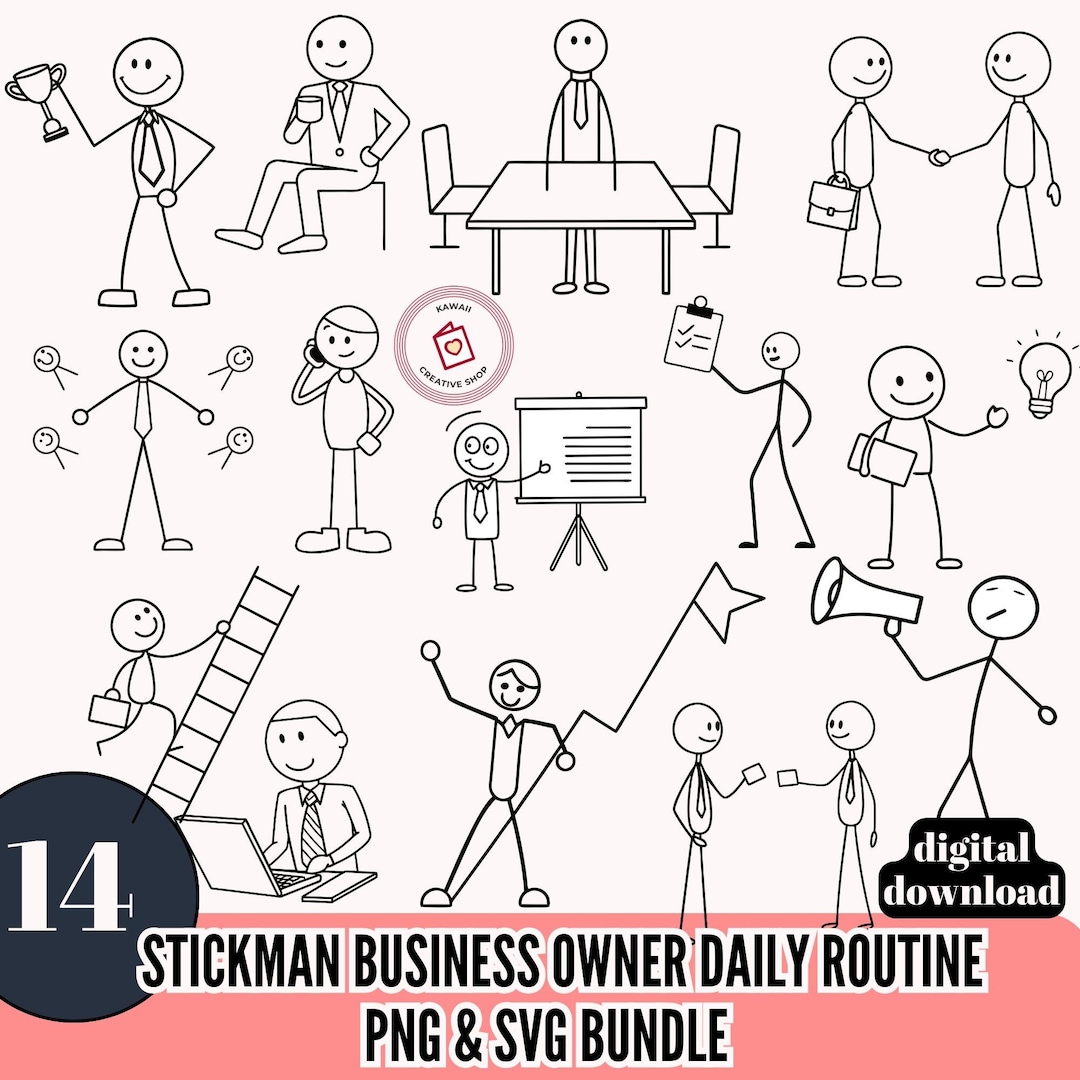 Stickman Businessman Daily Routine PNG SVG Bundle Office Worker Clipart ...