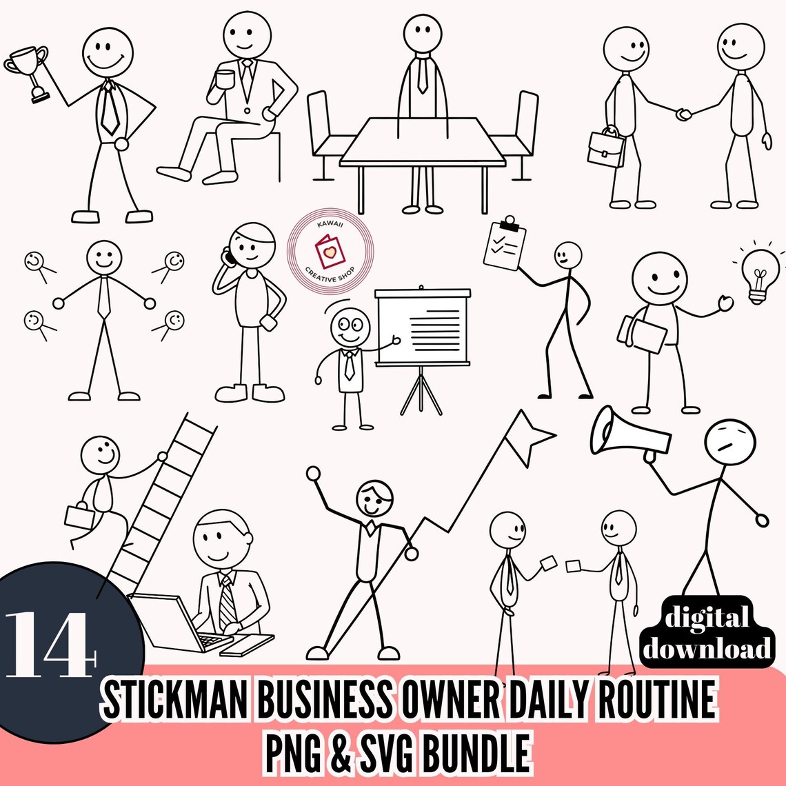 Stickman Businessman Daily Routine PNG SVG Bundle Office Worker Clipart ...