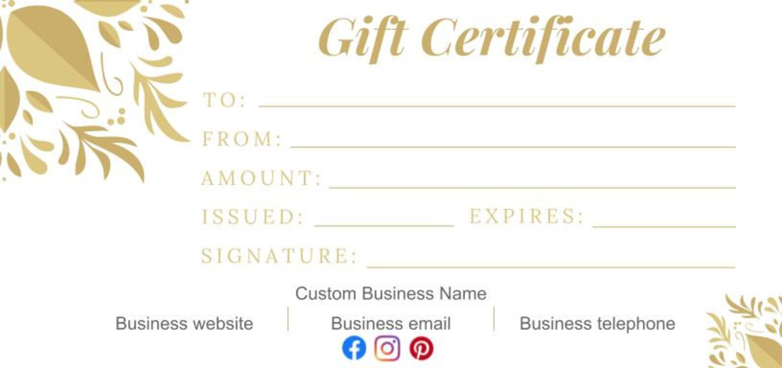 Business Gift Certificate Template Google Slides, Fillable Template ...