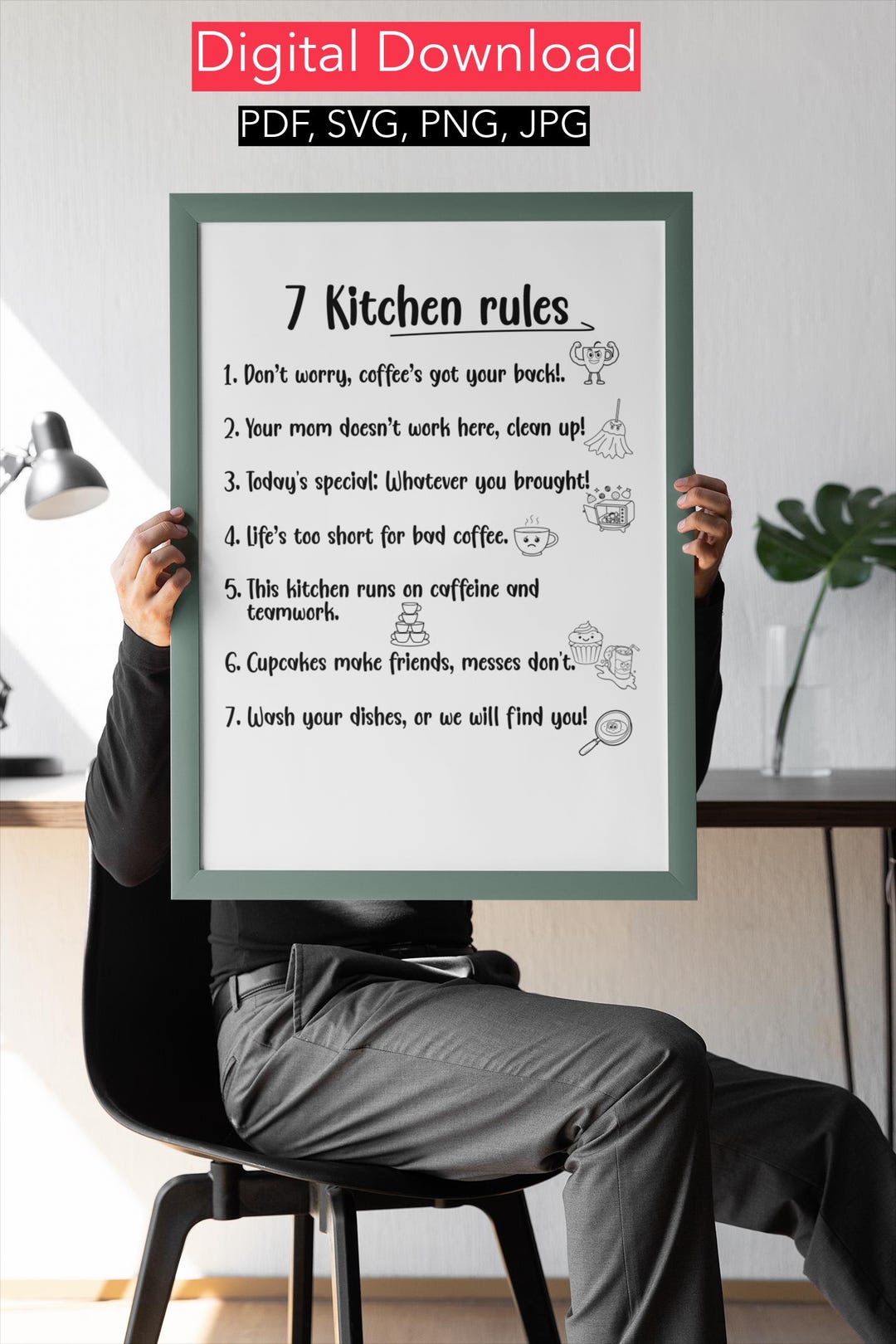 7 Funny Office Kitchen Rules SVG PNG PDF Jpg Wall Art 15x18 Humorous ...