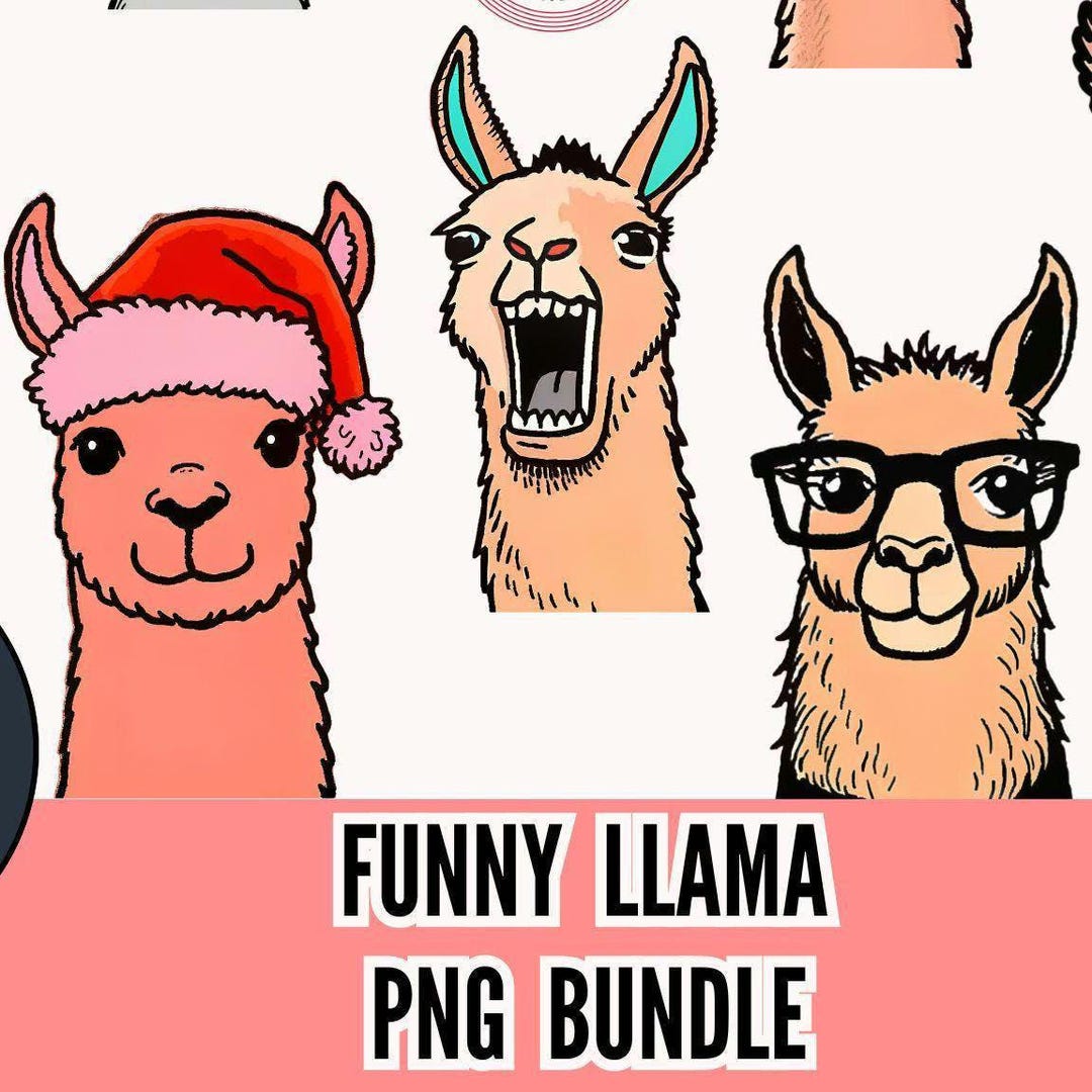 Llama Heads With Funny Accessories Playful Llama Art Cute Llama Clipart ...