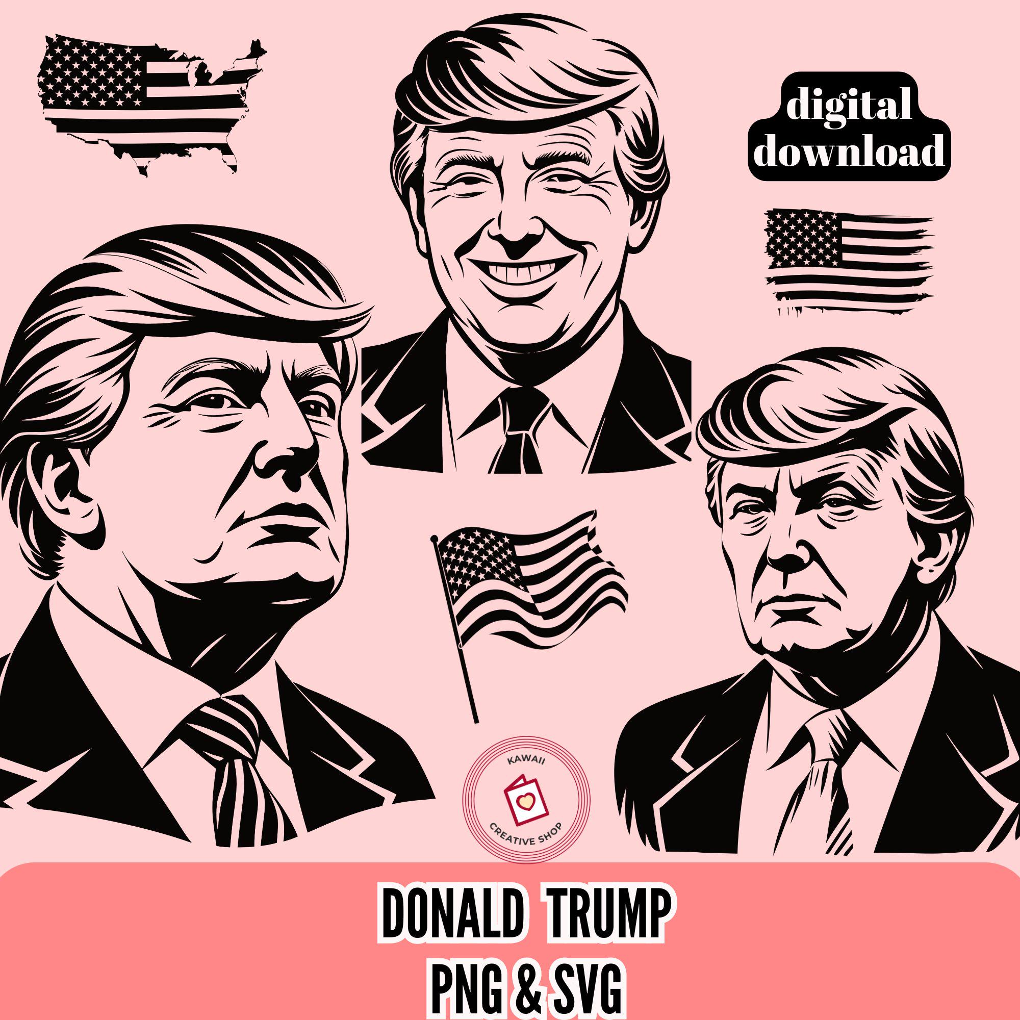 3x Trump Illustration Set Black SVG Format Black PNG Files Political ...