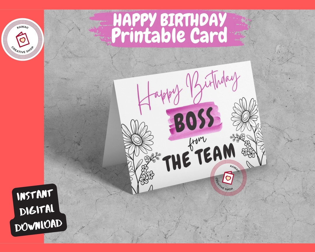 Printable Birthday Card for Boss 7 X 5 Inch Boss Card Gift for Employer ...
