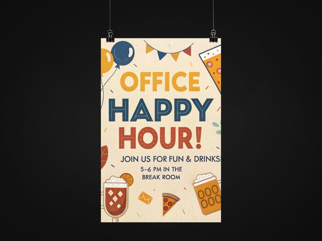Office Happy Hour Poster 18x24 Digital Download Fun Workplace Party ...