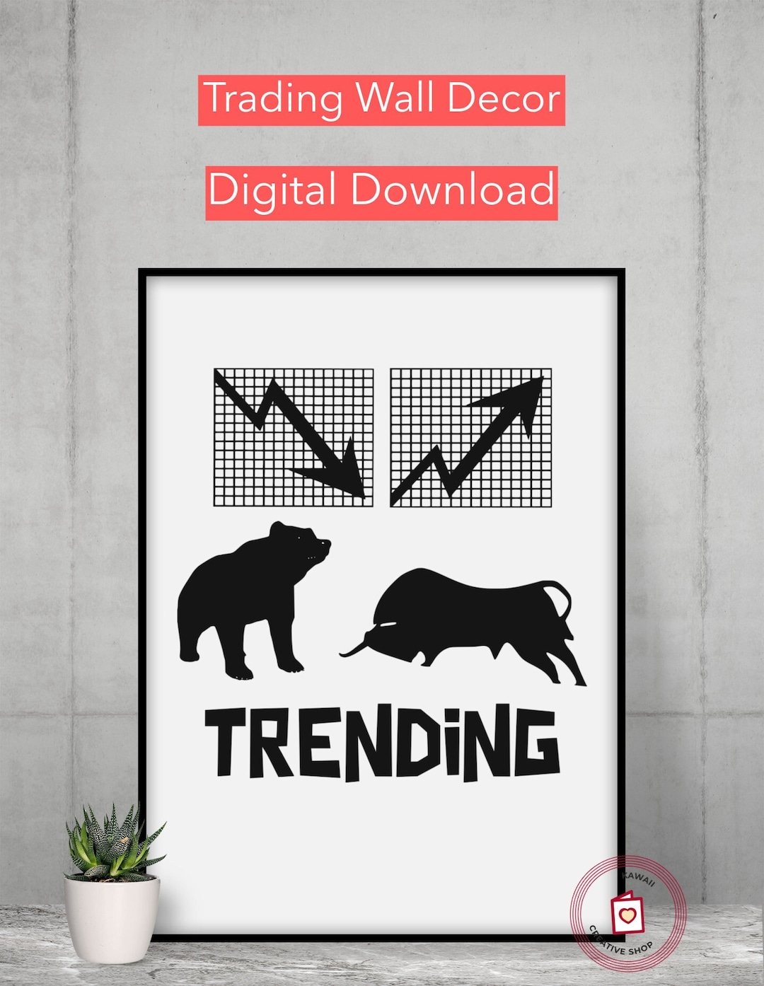 Bull Bear Wall Art Stock Trading Poster Gift for Trader Day Trader Gift ...