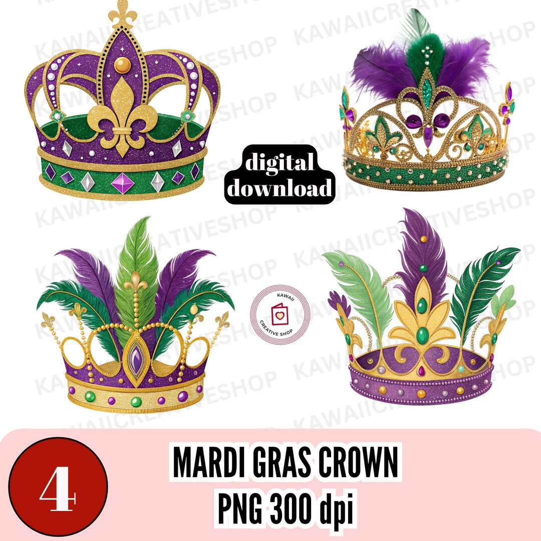 Mardi Gras Crown PNG Bundle 4 Festive Digital Crown Designs for Party ...