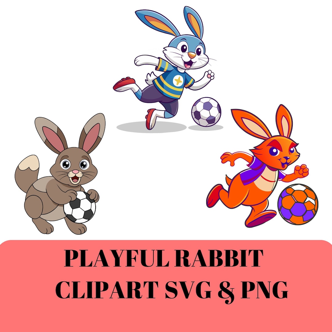 Bunny Soccer SVG and PNG AI Clipart Playful Rabbit Football ...