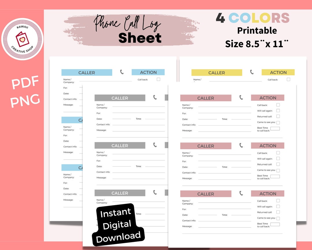 Phone Call Log Sheet PDF PNG, Business Contact Log, Call Tracking Log ...