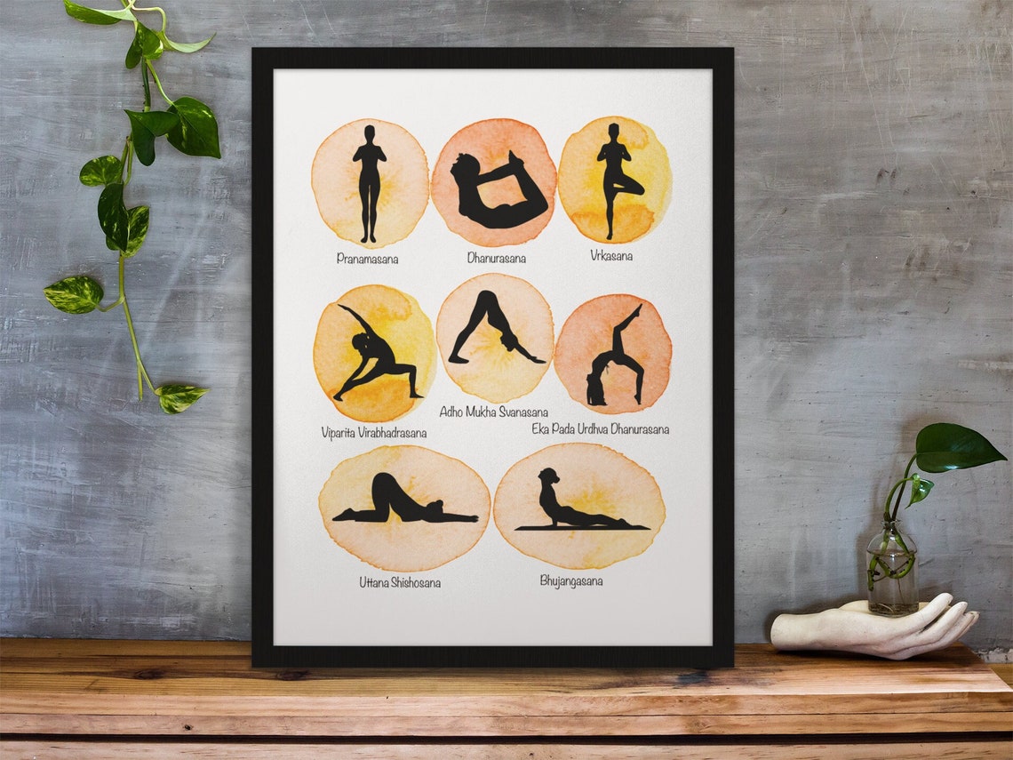 Printable Yoga Poster With Yoga Postures, Yoga Space Decor Wall Art ...