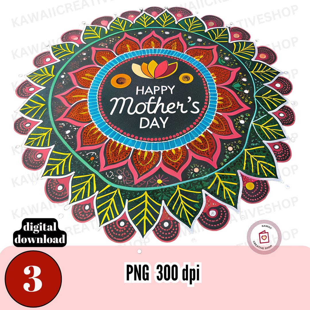Happy Mother’s Day Rangoli PNG Set Colorful Decorative Mandala Clipart ...