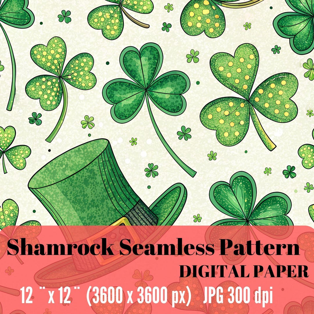 Shamrock Seamless Pattern PNG St. Patrick's Day Digital Paper 12x12 ...